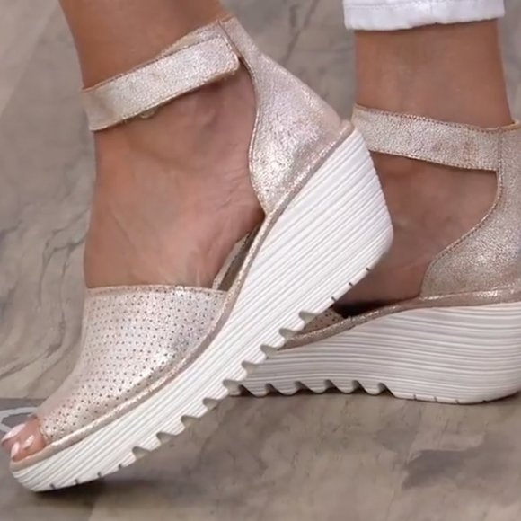 Fly London | Shoes | Fly London Perforated Leather Wedge Sandals Yake ...